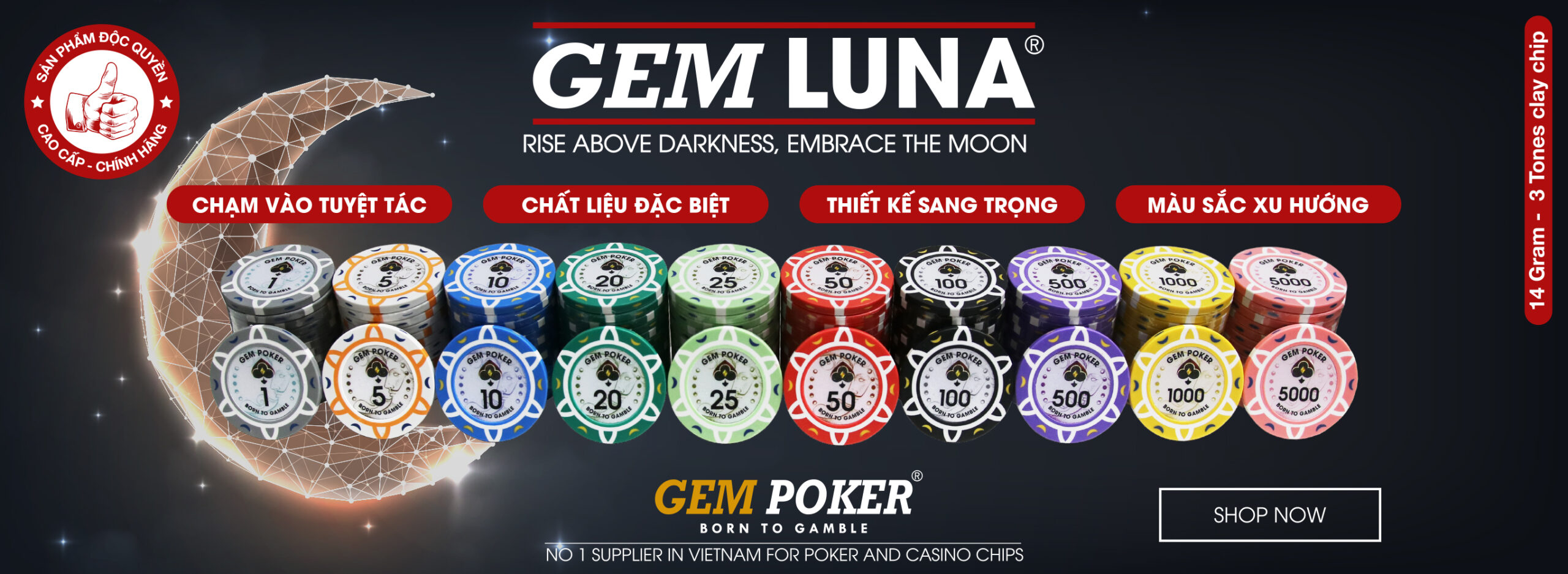 SET 200 CHIP POKER GEM LUNA CLAY 3 TONES 2022